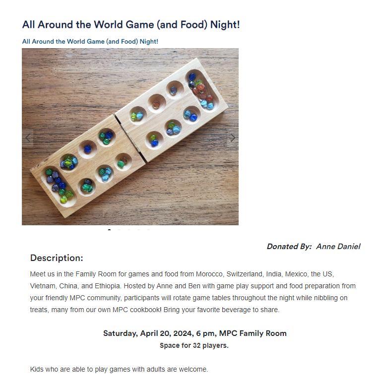 Around the World Game (& Food!) Night! - MPC Family